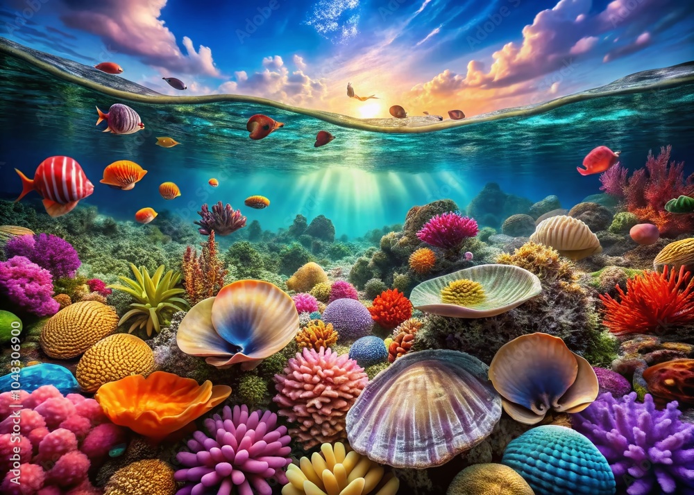 Vibrant Giant Clam Garden with Diverse Marine Life Animation for ...
