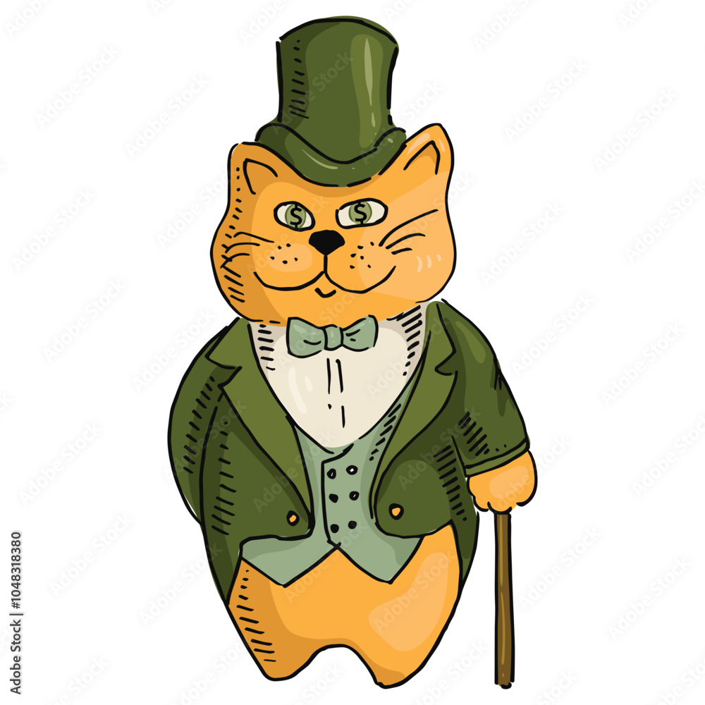 Cat gentleman and aristocrat in a suit with a hat Friendly pose. Hand ...