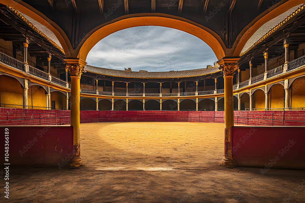 Empty round bullfight arena in Spain. Spanish bullring for traditional ...