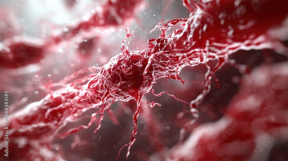 A red biological network captured in a dynamic visual, depicting ...