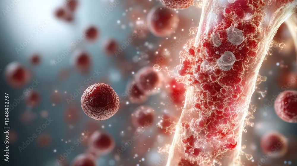 An artistic composition showcasing vibrant red blood cells flowing ...