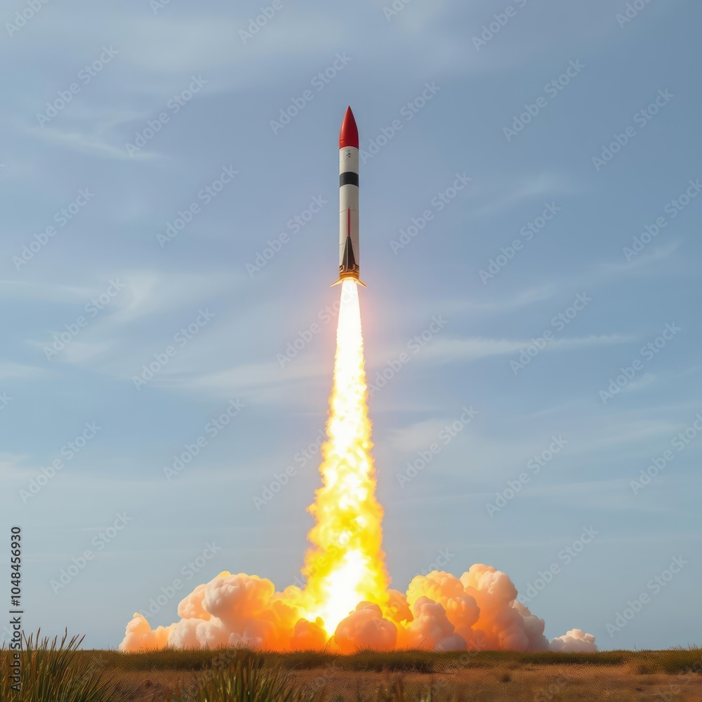 Missile rocket launch with fire and smoke trail cut outMissile rocket ...