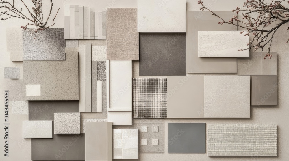Stylish flat lay composition in beige and gray color palette with ...