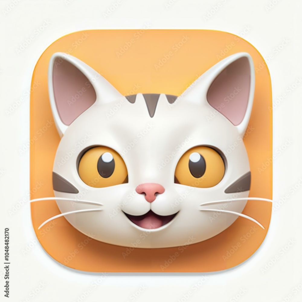Cute 3D cat emoji with joyful expression on bright orange background ...