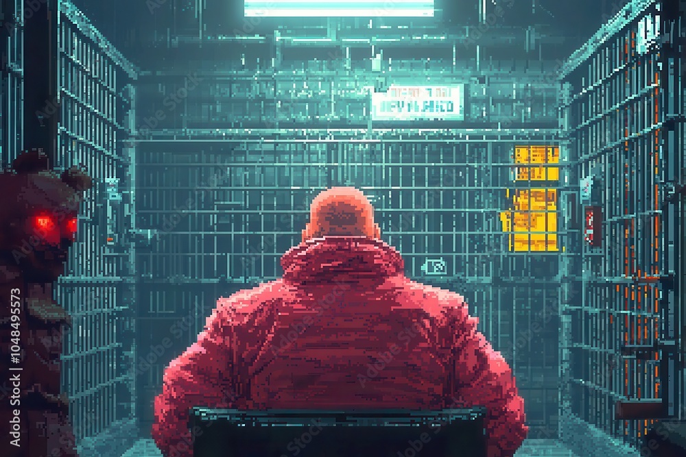 Pixel art dungeon jail cells, featuring caged non-playable characters ...