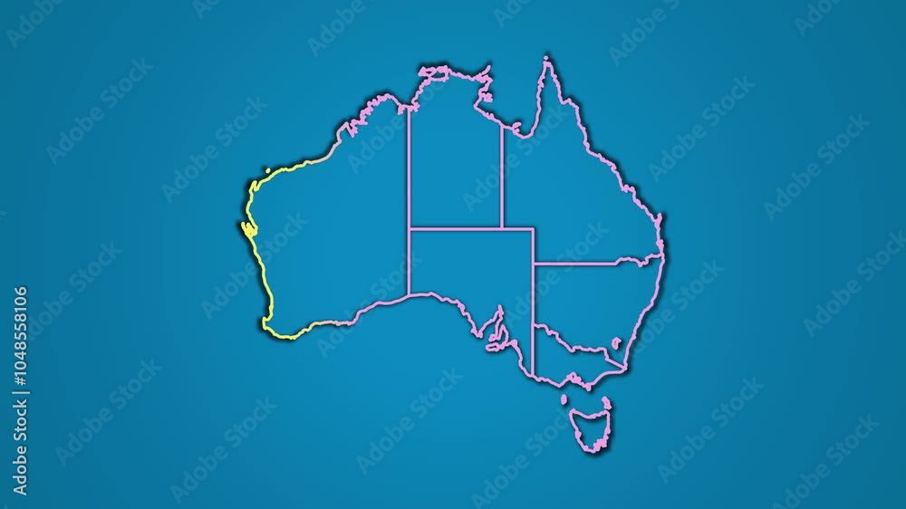Australian map with border line on dark background to show states and ...