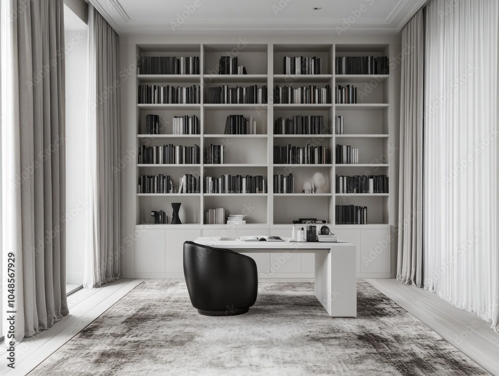 This minimalist library uses a bold black and white color palette. The ...