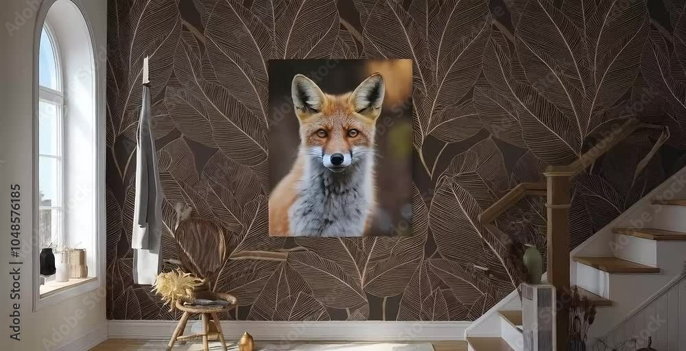 An interior room mockup features a fox picture on a wall with large ...