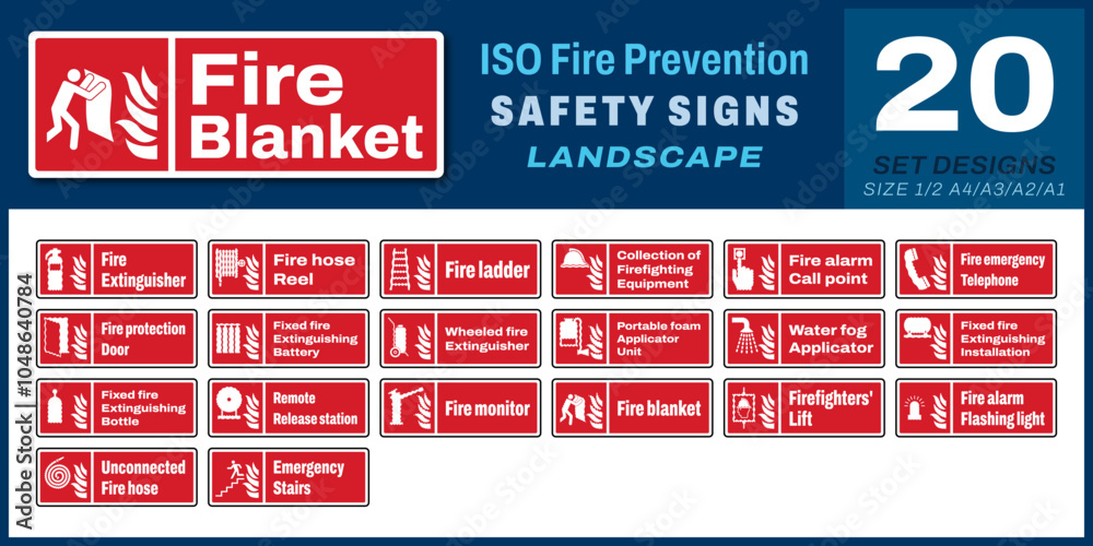 20 set fire prevention safety signs v16_fire blanket_landscape size 1/2 ...