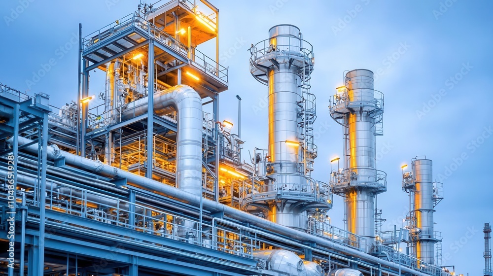 Oil refinery with sleek machinery and modern infrastructure, [Fuel ...