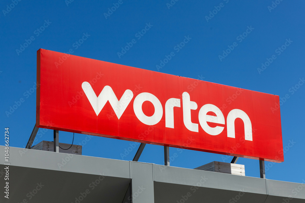 Worten logo sign at a store. Worten is an electronic and home ...
