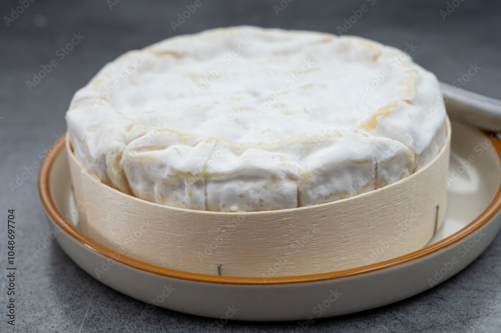 french soft Camembert cheese, original Camembert de Normandie, close up ...