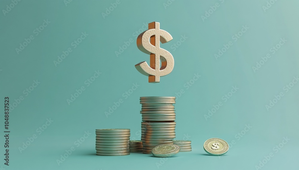 3D Render of a Floating Dollar Sign Above Stacked Coins Showcasing ...