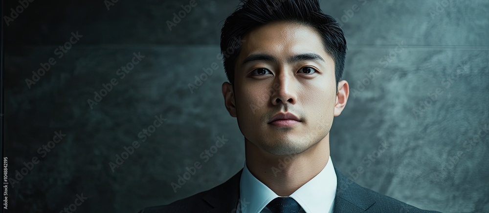 Low angle head and shoulders portrait of a young Asian businessman ...