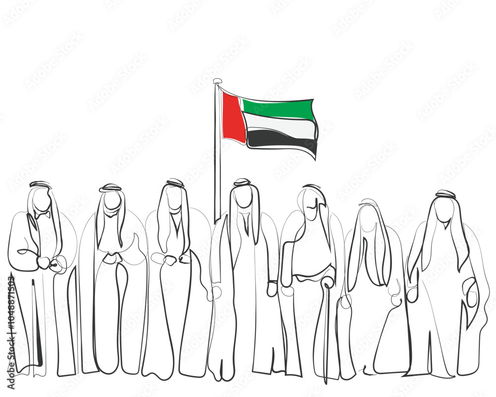 Hand drawn line art vector of Arab men. United Arab emirates. Arab ...