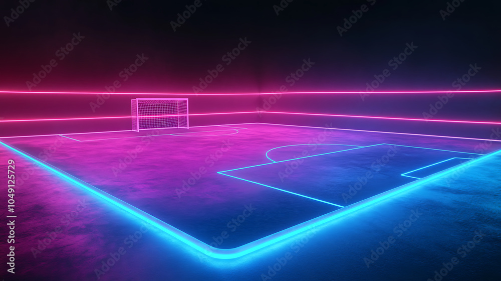 Neon soccer field 3D render with hologram and neon light effects in a ...