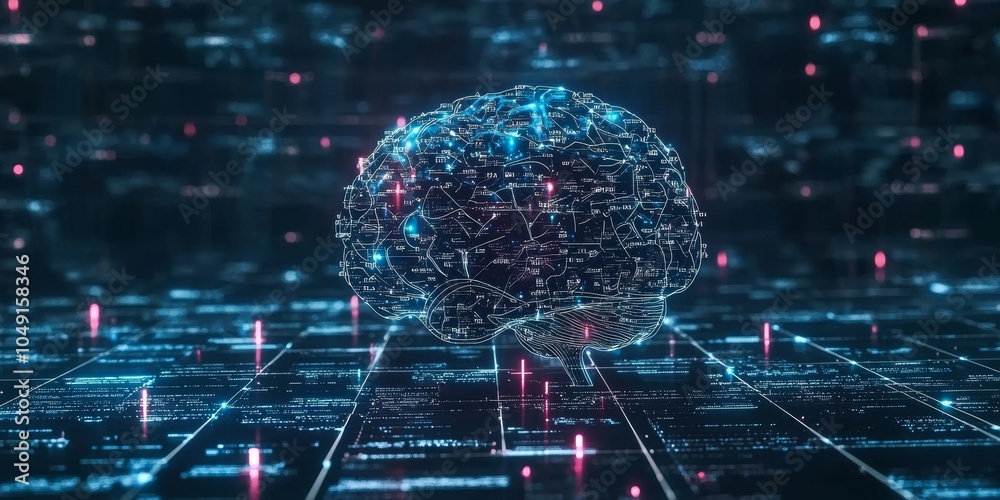 Artificial intelligence network with data points and connections Stock ...