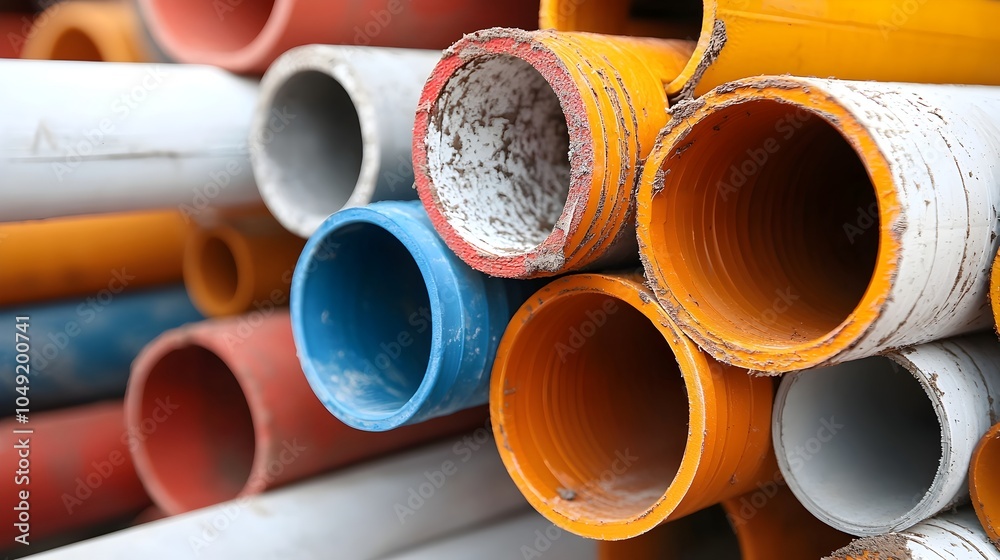 Colorful PVC piping in various sizes and colors used as part of an ...