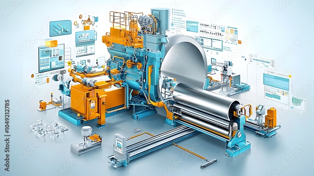 Detailed technical diagram showcasing the inner workings and of a metal ...