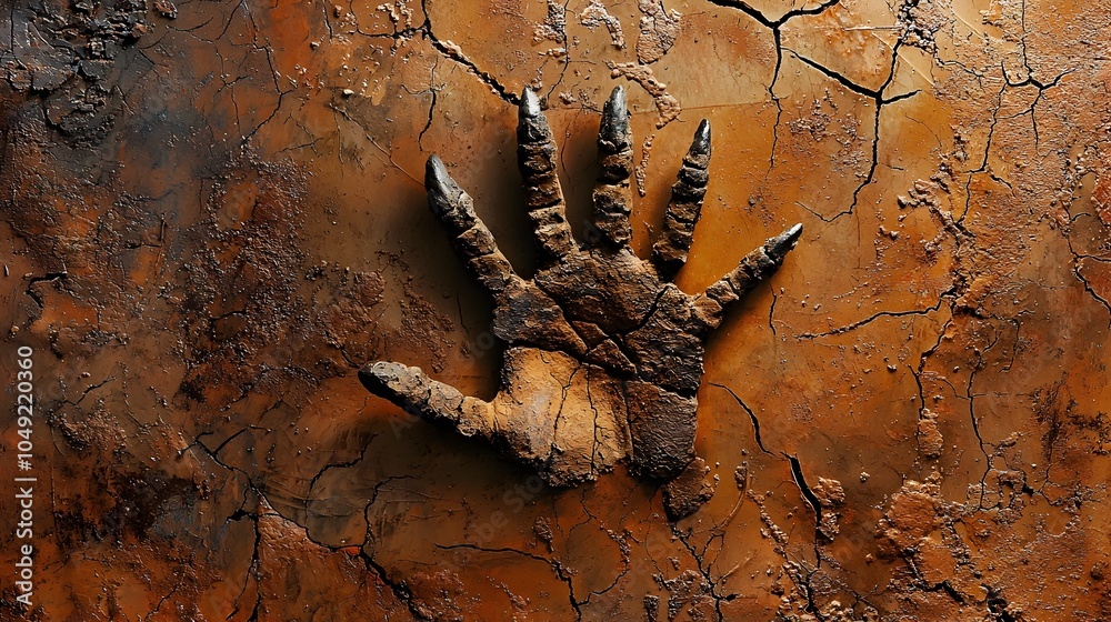 Fossilized Dinosaur Footprint Displayed as a Single Imprint on a ...