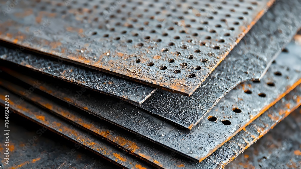 Perforated metal sheets being processed and fabricated in an industrial ...