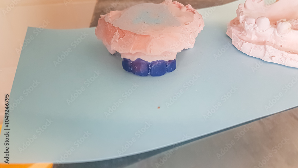 Mandibular and maxillary jaw cast models in dental plaster for a ...