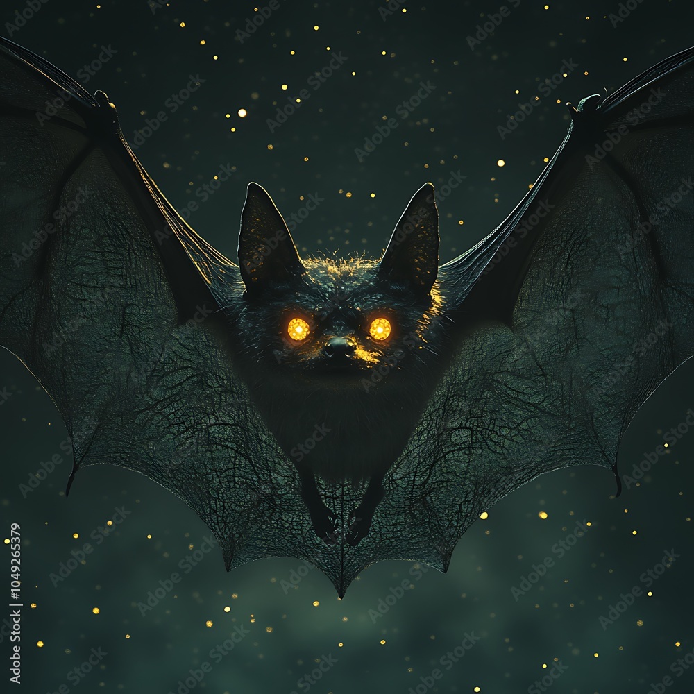 Bat Glowing Eyes Flying Through Dark Forest Eerie Night Scene Ambiance ...