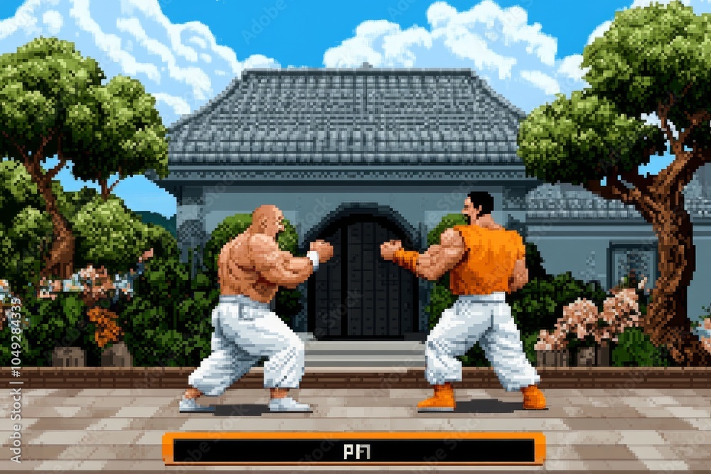 A pixel art scene of two characters taking turns in a retro-style turn ...