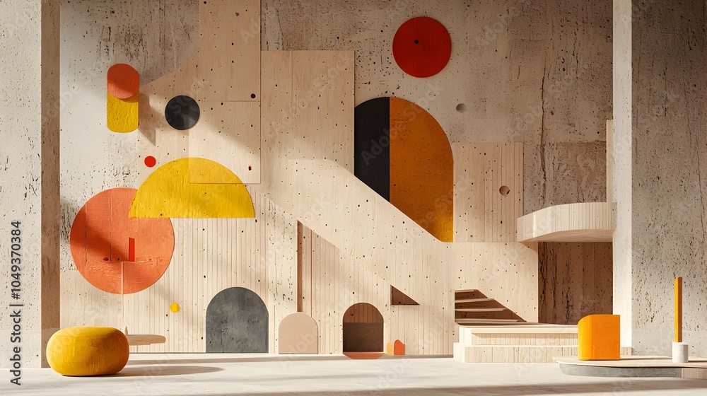 ภาพประกอบสต็อก Plywood panels incorporated into a minimalist 3D ...