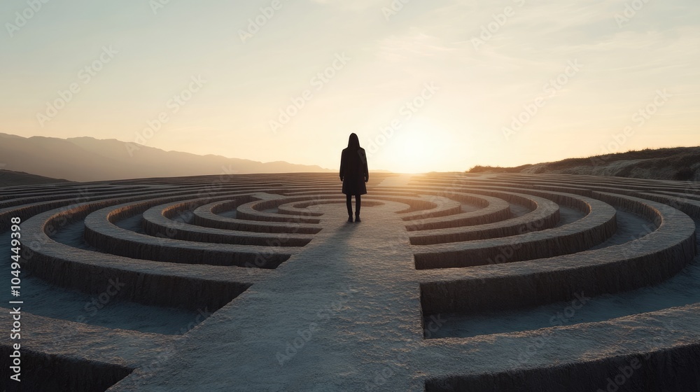 Maze of life: an individual navigating a labyrinth, representing ...