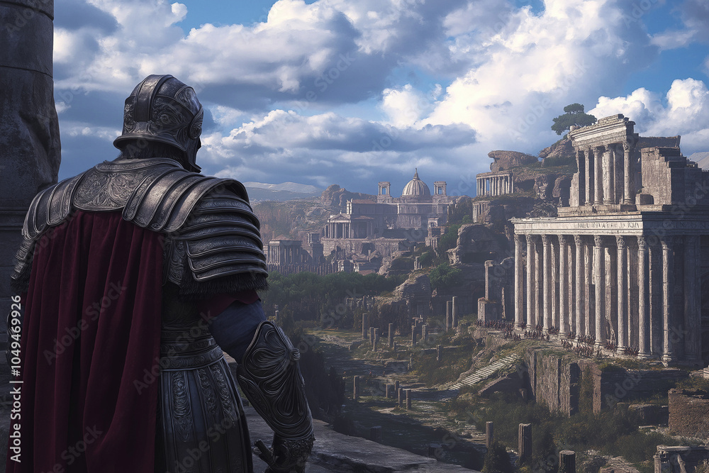 Roman Legionnaire in Segmented Armor Stands with Sword and Shield: A ...