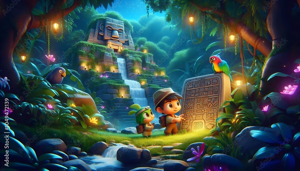 Photo & Art Print cartoon characters stumble upon a magical Inca ruin ...