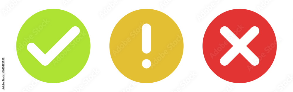 checkmark icon button with 3d exclamation mark icon correct incorrect and warning attention sign ...