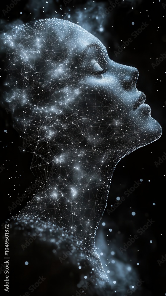 geometric skull floating in a cosmic void intricate polygonal lines and ...