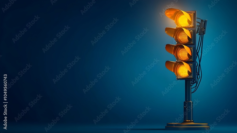 Blinking yellow traffic light signal at an empty deserted road ...