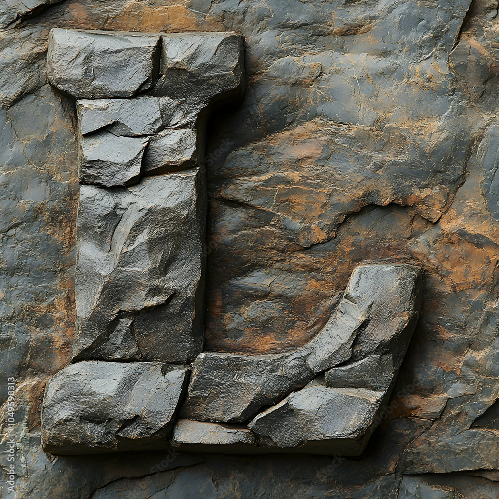 Bold Letter "L" in Textured Stone Pattern Block Font on Neutral ...