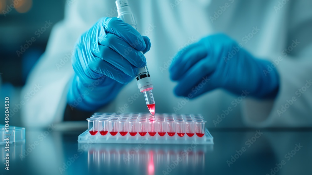 Lab technician performing CRISPR genetic editing on a cell sample, cold ...