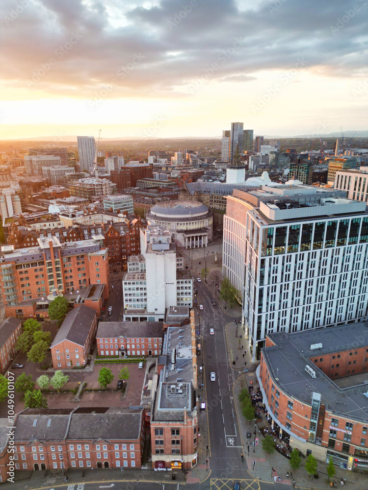 Aerial View of Greater Manchester City Centre and Tall Buildings During ...