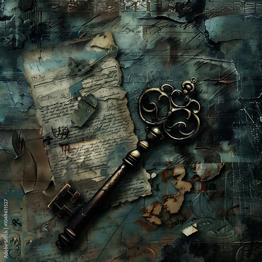 golden key, golden key on black background, golden royal key, A close ...