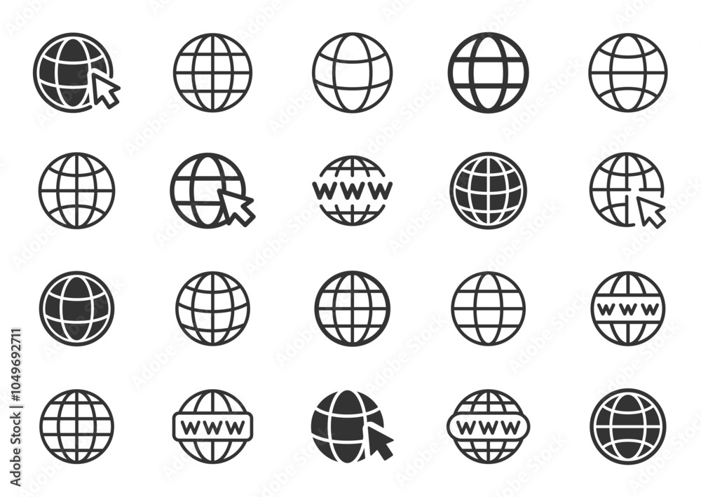 Globe icon set. Go to web symbol icon. Collection www symbol, Web icon ...