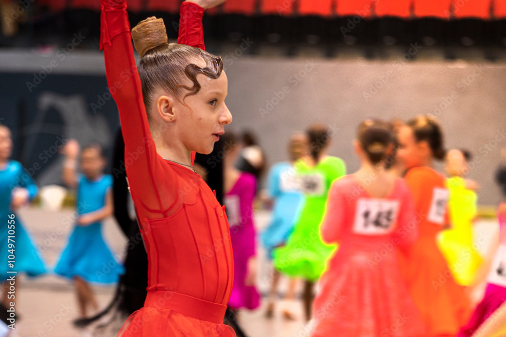 girls in light dance dresses train before the ballroom dancing ...