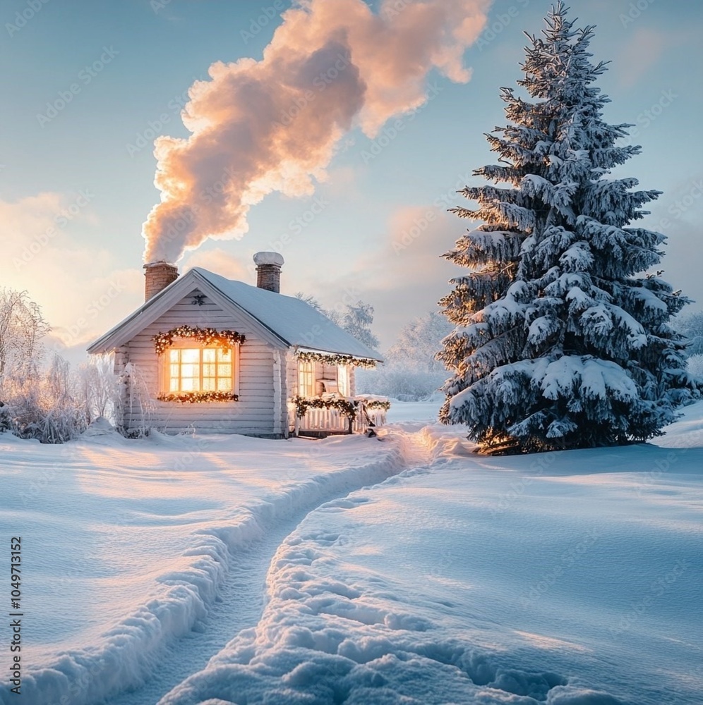 Stunning high-resolution photos of a small snow-covered house and a ...