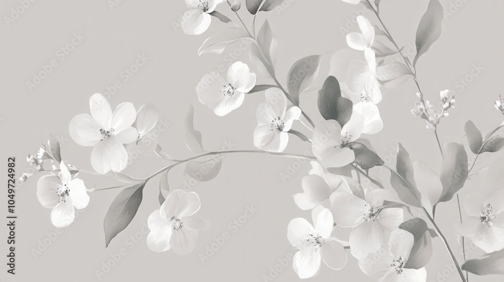 Subtle floral wallpaper in pale gray with delicate white and lavender ...