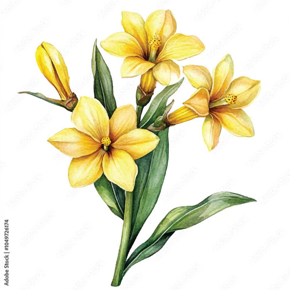 Poster jonquil flower watercolor clipart illustration – Wall Art ...