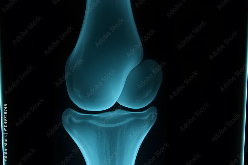 X-ray image of a human knee joint showing bones and joint structure ...