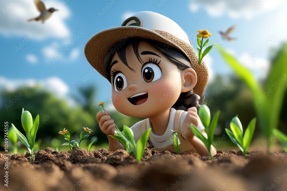 A gardener taking their time to plant flowers in a peaceful backyard ...