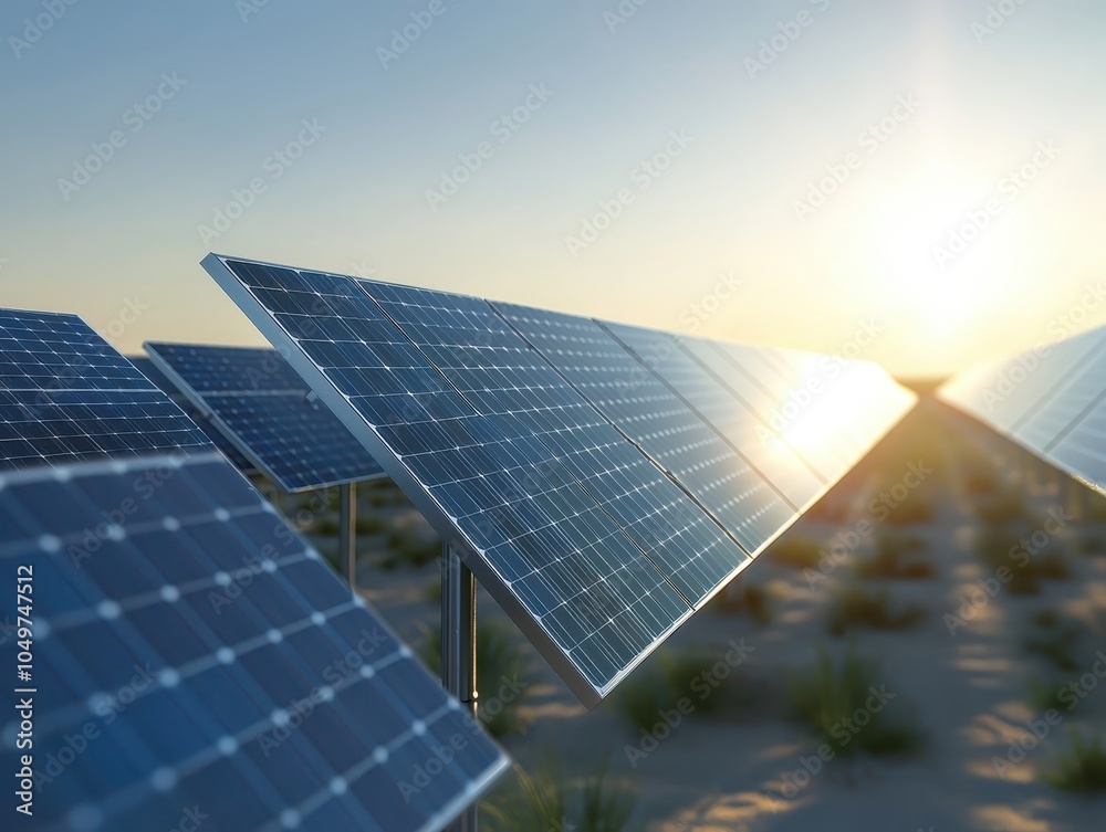 Solar panels harness sunlight in a renewable energy field. Eco-friendly ...