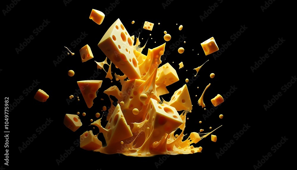Dynamic Explosion of Cheese Cubes in Mid-Air Art. generator AI Stock ...