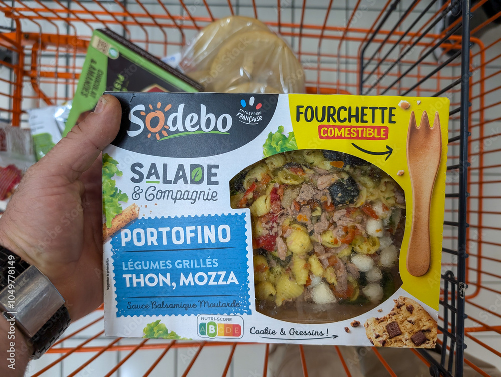 France, 26 August 2024 : Sodebo Salade Portofino With Edible Fork in ...