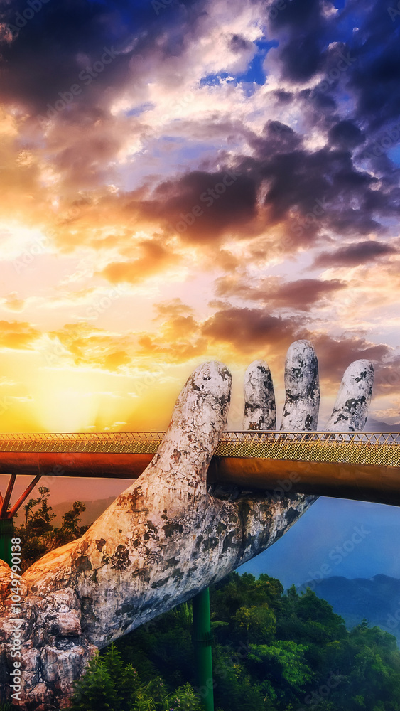 Golden Bridge of the Hand of God at the Sun World Ba Na Hills amusement ...